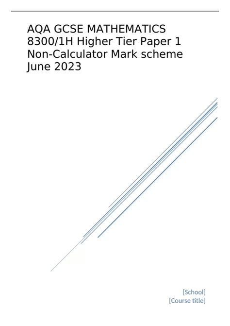 AQA GCSE MATHEMATICS Higher Tier Paper 1 QUESTION PAPER AND MARK SCHEME