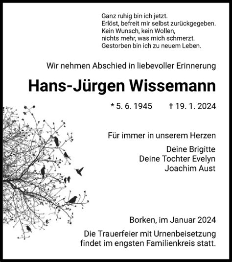 Traueranzeigen von Hans Jürgen Wissemann Trauer HNA de