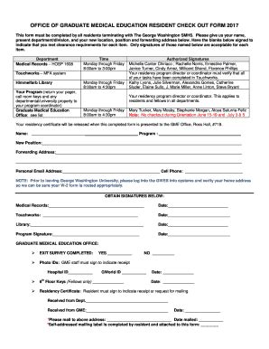 Fillable Online OFFICE OF GRADUATE MEDICAL EDUCATION RESIDENT CHECK OUT