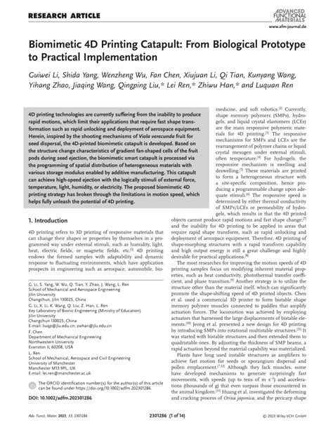biomimetic 4d printing catapult from biological prototype to practical implementation request pdf