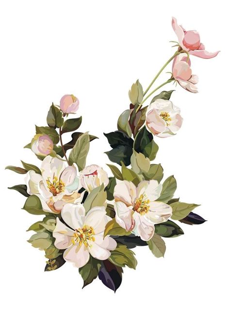 A Painting Of Flowers With Green Leaves And Pink Blooms