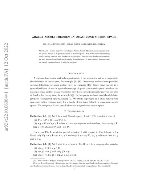 pdf arzela ascoli theorem in quasi cone metric space