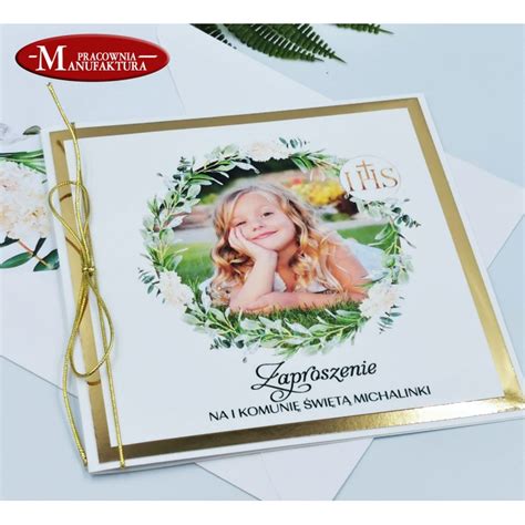 zaproszenia na komunię ze zdjęciem personalizowane PRACOWNIA MANUFAKTURA