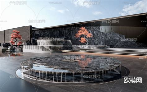 现代景墙流水景观su模型下载 ID14140140 sketchup模型下载 欧模网