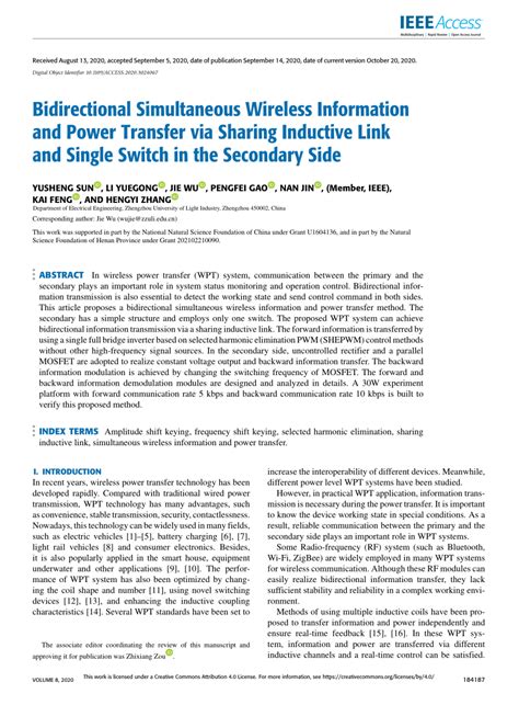pdf bidirectional simultaneous wireless information and power transfer via sharing inductive