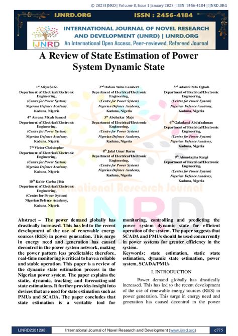 pdf a review of state estimation of power system dynamic state dafom lambert and abubakar