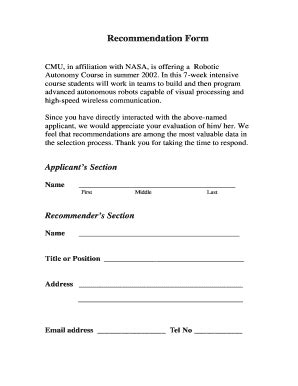 Fillable Online Cs Cmu Recommendation Form Carnegie Mellon University