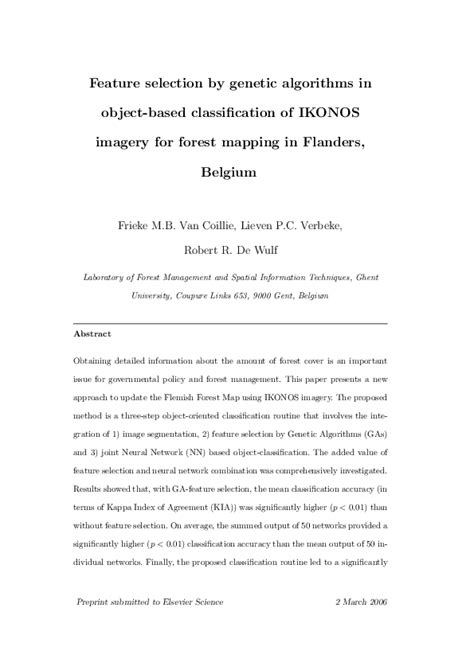 pdf feature selection by genetic algorithms in object based classification of ikonos imagery