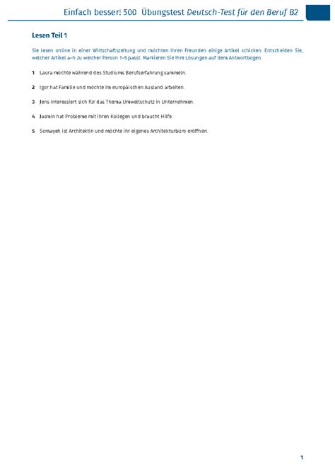 Einfach Besser 500 Uebungstest Deutsch Test Fuer Den Beruf B2 Lesen