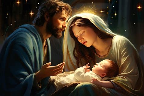 Maria E Jos Segurando O Beb Jesus Noite De Natal Nascimento De Jesus