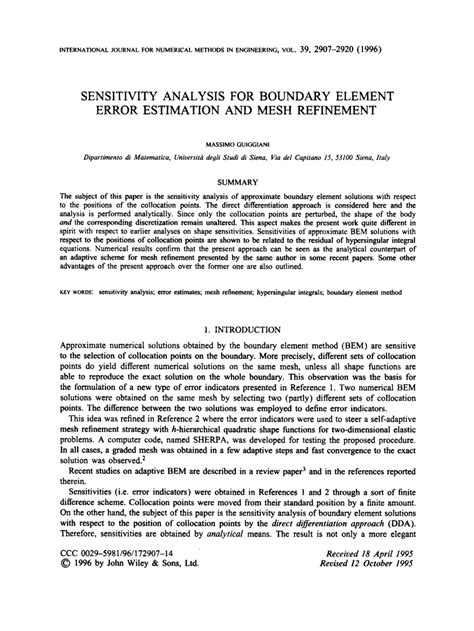 pdf sensitivity analysis for boundary element error estimation and mesh refinement