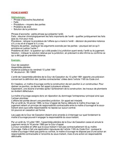 Méthodologie fiche d arret FICHE DARRÊT Méthodologie Phrase d