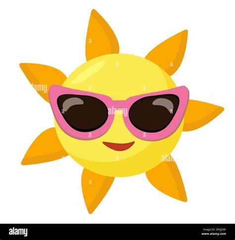Sun With Sunglasses And Smile Cartoon Icon Sticker Logo Sign Summer Vector Illustration