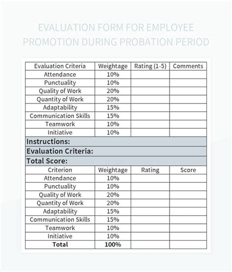 Evaluation Form For Employee Promotion During Probation Period Excel