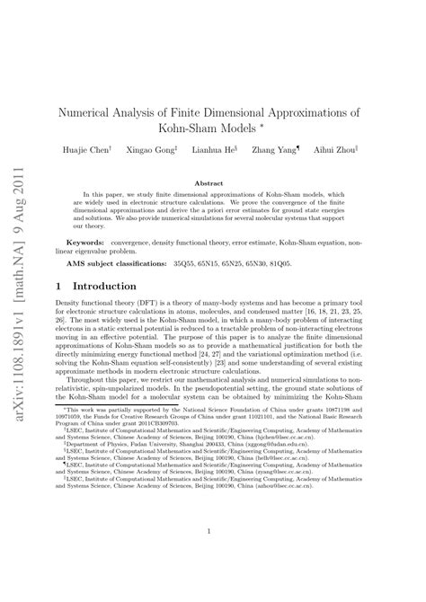 pdf numerical analysis of finite dimensional approximations of kohn sham models