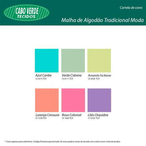 Cores da Tendência Cartela de cores da Malha de Algodão Moda Cabo