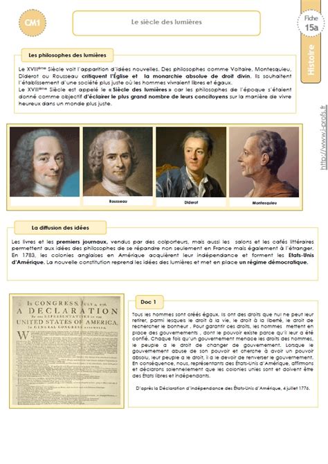 Histoire Le Si Cle Des Lumi Res Cm Aper U Historique