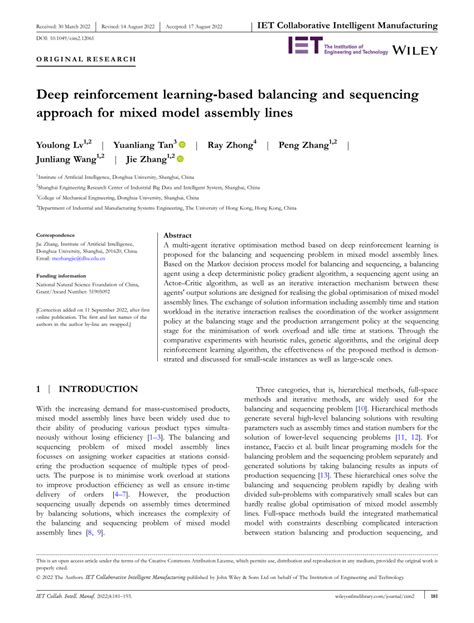 pdf deep reinforcement learning‐based balancing and sequencing approach for mixed model