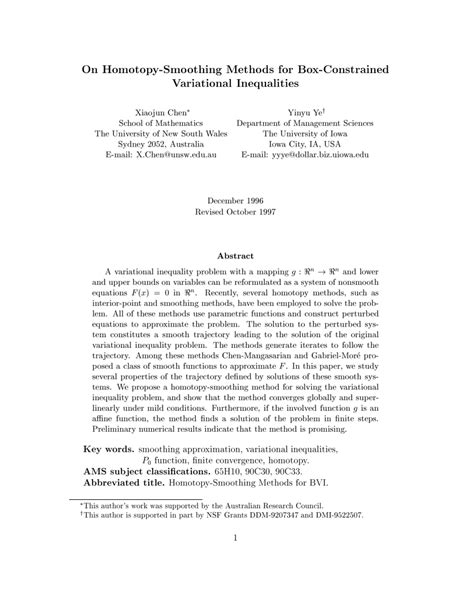 pdf on homotopy smoothing methods for box constrained variational inequalities