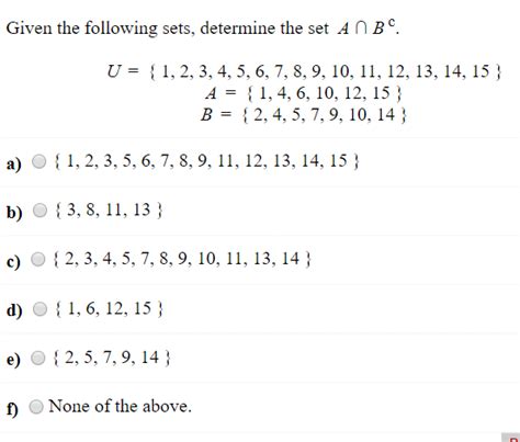 solved given the following sets determine the set abc u
