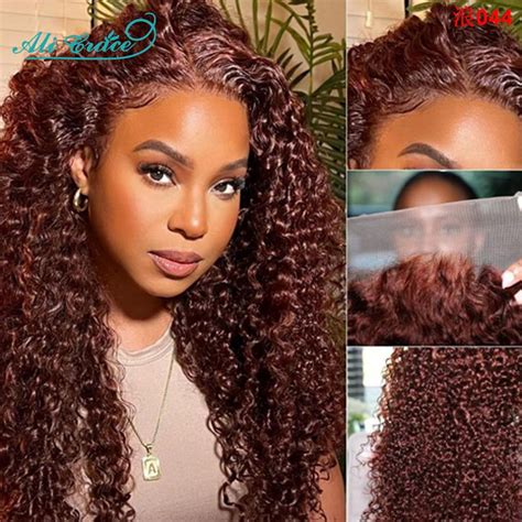 Ali Grace Hair Reddish Brown Curly Lace Frontal Human Hair Wigs For