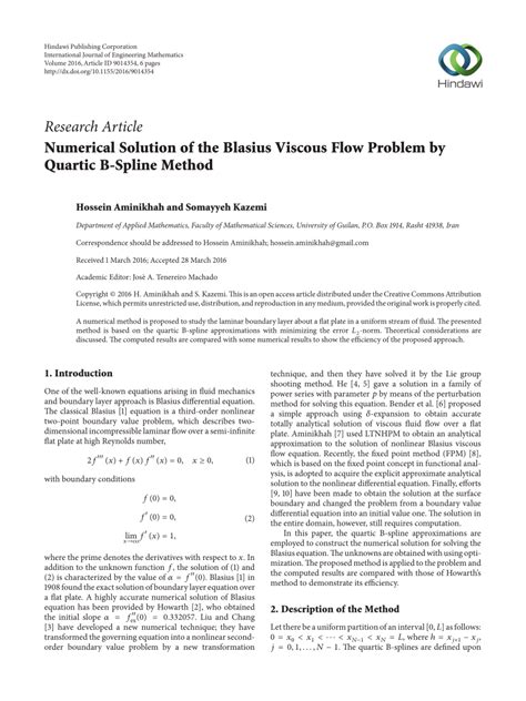 pdf numerical solution of the blasius viscous flow problem by quartic b spline method