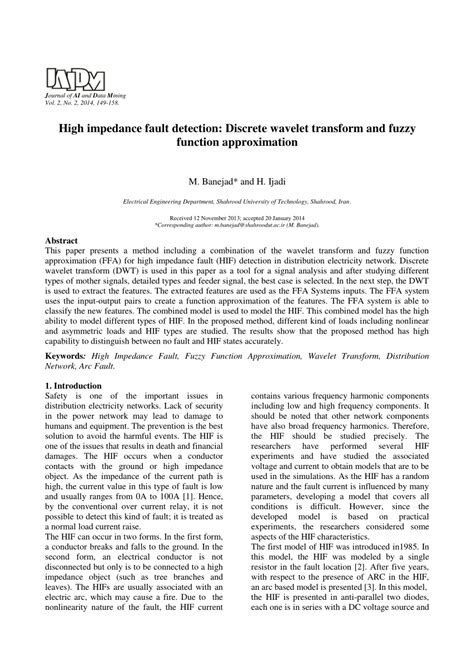pdf high impedance fault detection discrete wavelet transform and fuzzy function approximation