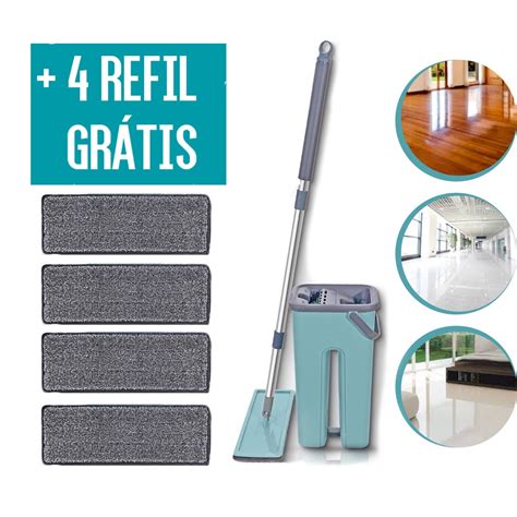 Mop Lava E Seca Flat Multiuso Vertical Balde Esfregão Rodo Refil
