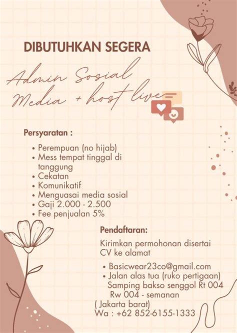 Lowongan Kerja Admin Sosial Media Host Live Di Basicwear23 JakartaKerja