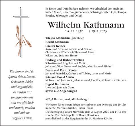 Traueranzeigen Von Wilhelm Kathmann Noz Trauerportal
