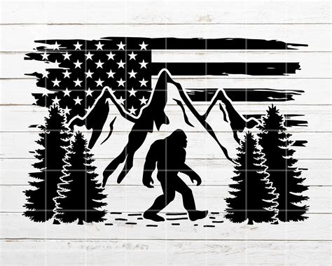 Mountain Svg Bigfoot Svg Distressed American Flag Svg Etsy