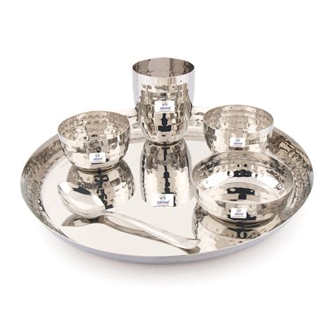 Arham Stainless Steel Hammered Dinner Set Of Pieces Set Premium