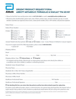 Fillable Online URGENT PRODUCT REQUEST FORM ABBOTT METABOLIC Fax