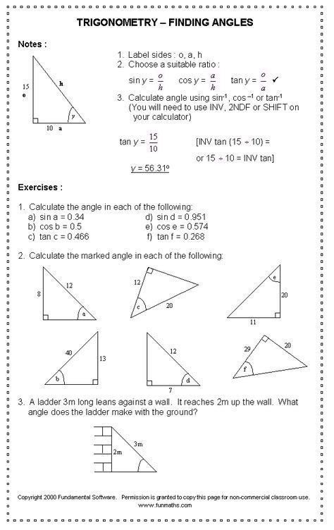 trigonometry word problems worksheet with answers