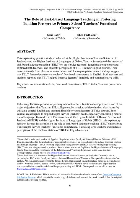 pdf the role of task based language teaching in fostering tunisian pre service primary school