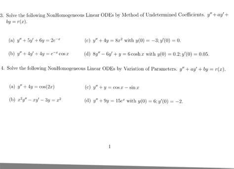 solved solve the following nonhomogeneous linear odes by
