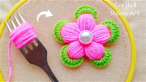 Super Easy Woolen Flower Making Trick With Fork You Will Love It