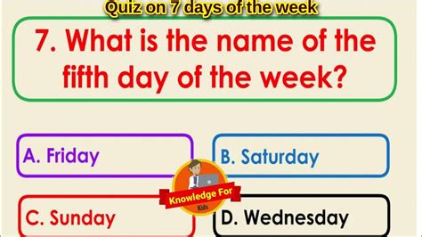 Quiz On 7 Days Of The Week Quiz Time Days Of Week Test Days Of Week