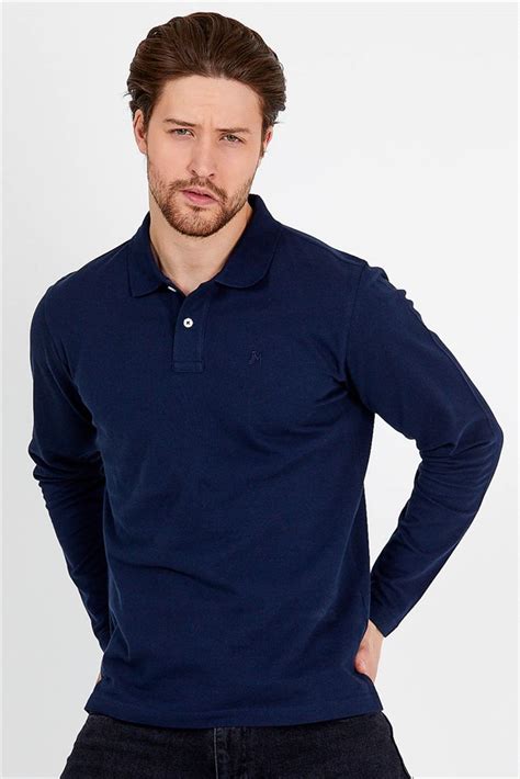 Uzun Kollu Lacivert Erkek Polo Yaka T Shirt