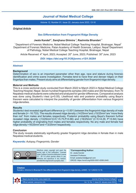 pdf sex differentiation from fingerprint ridge density