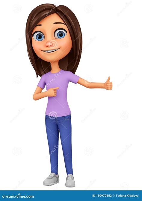 Puntos De La Muchacha Del Personaje De Dibujos Animados Al Pulgar Para