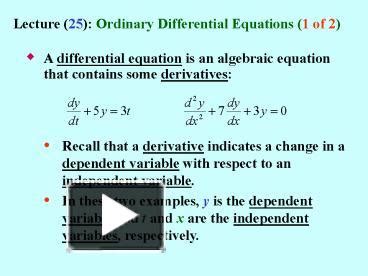 Ppt Lecture Ordinary Differential Equations Of Powerpoint
