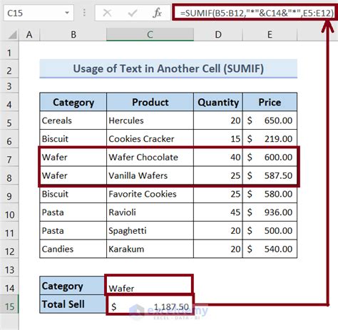 how to sum if cell contains a text in excel 6 suitable examples