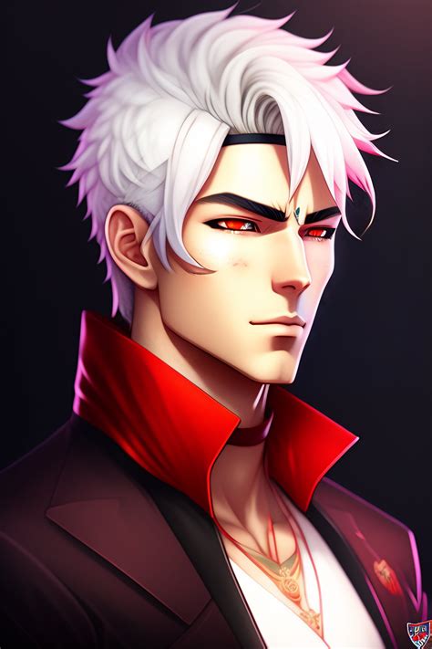 Lexica An Anime Style Potrait Of A Guy Red Eyes White Hair Cowbow Ha