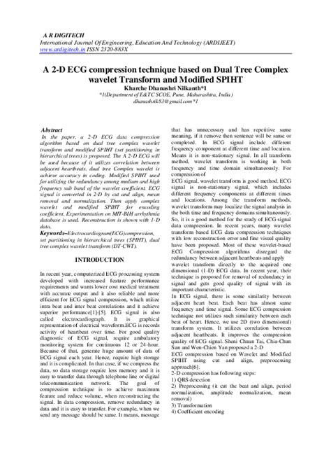 pdf a 2 d ecg compression technique based on dual tree complex wavelet transform and modified