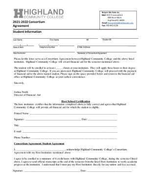 Fillable Online 2021 2022 Consortium Agreement Student Information Fax
