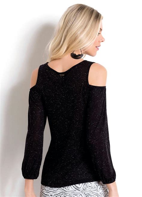 Blusa Preta Ombros Vazados Quintess Quintess