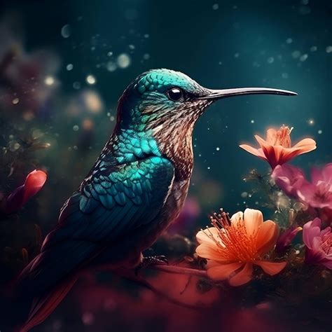 Premium Ai Image Hummingbird With Flowers On A Dark Background Collage