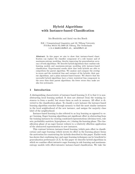 pdf hybrid algorithms for instance based classification