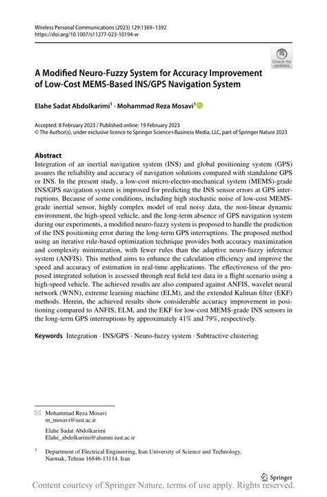 a modified neuro fuzzy system for accuracy improvement of low cost mems based ins gps navigation